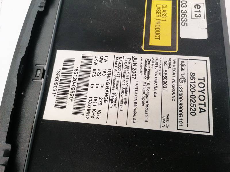 8612002520 86120-02520, 122000-8900B101 Autoradio Toyota Auris 2008 2 ...